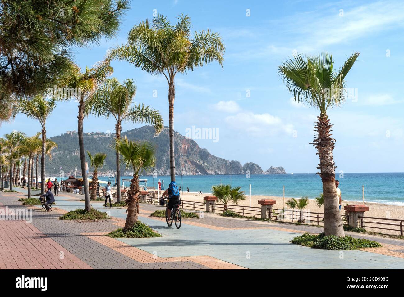 Alanya, Turkey. April 8th 2021 The palm tree lined sea cycle path ...