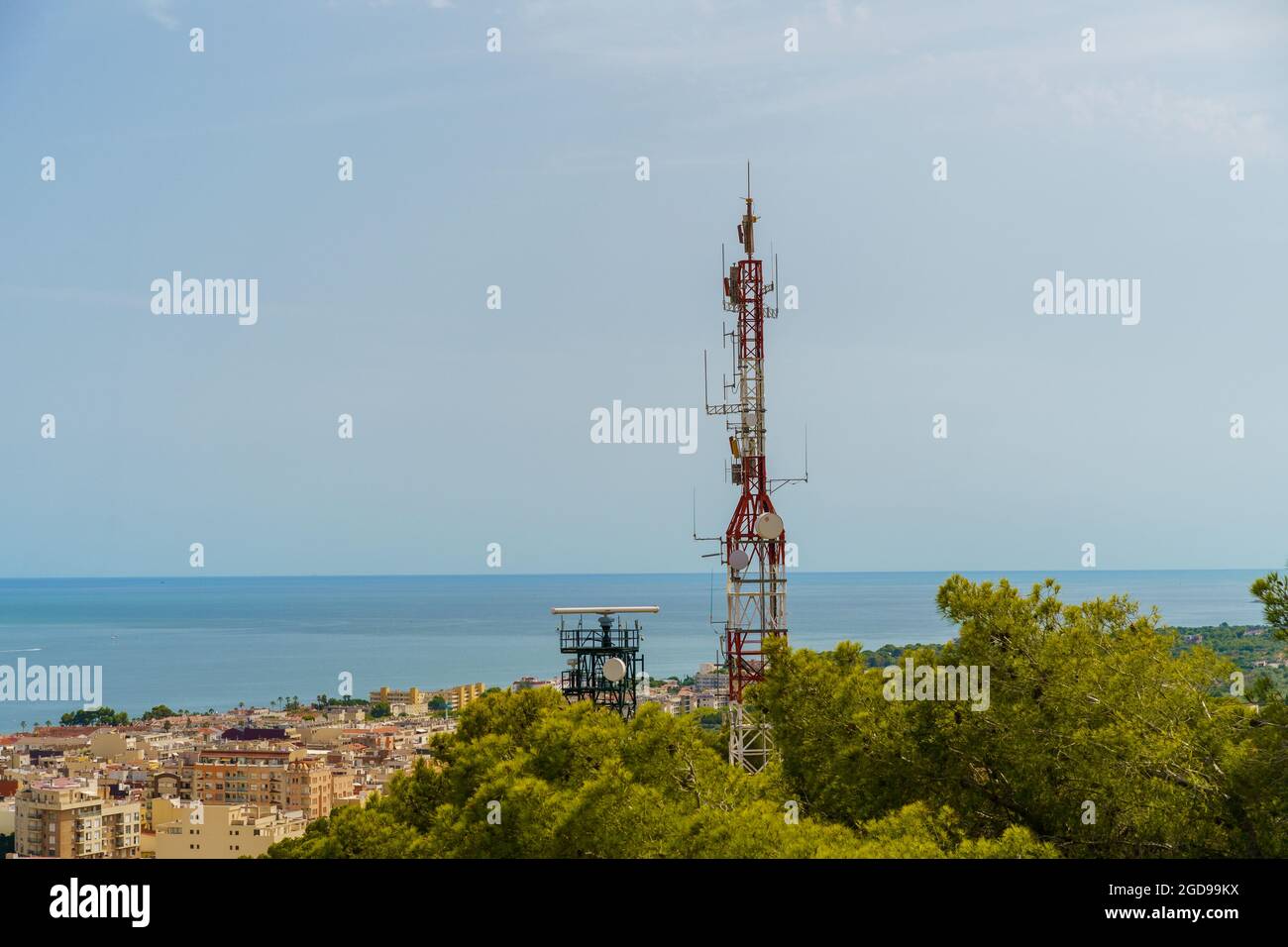 Sea Radar Tower with Rotating Antenna Stock Photo - Alamy