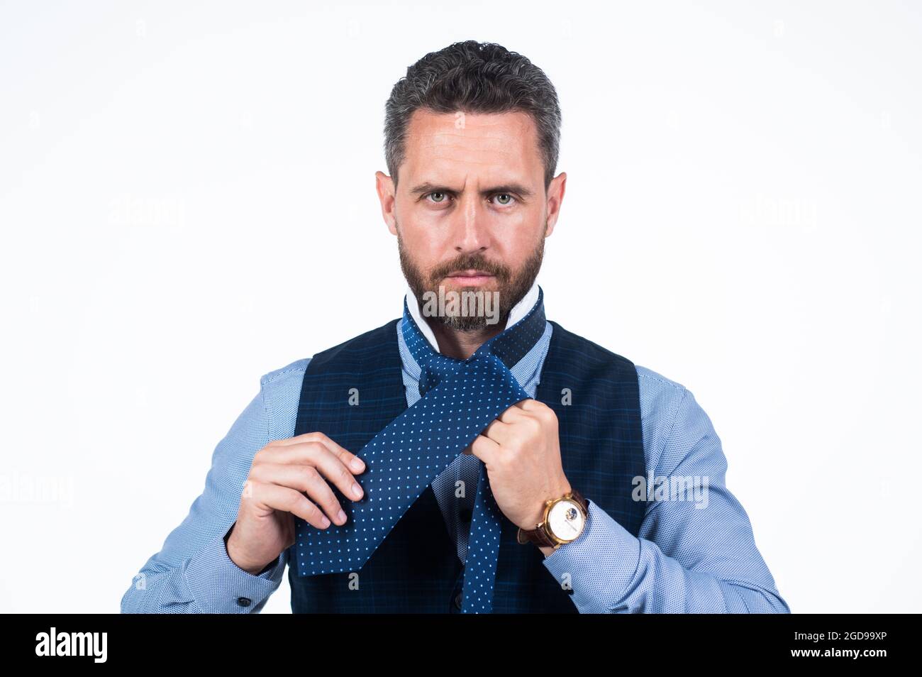 male beauty and fashion. mature professional businessman tie necktie ...