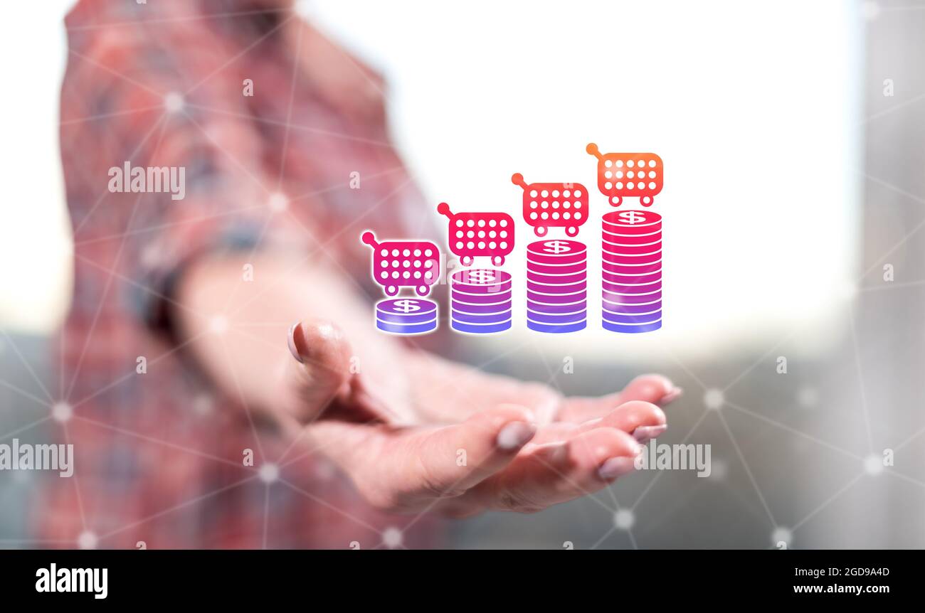 Inflation concept above the hand of a woman in background Stock Photo ...