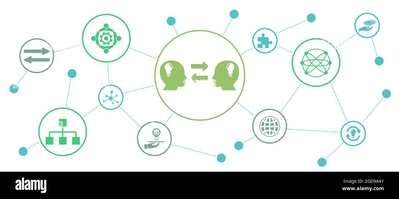 Concept of knowledge sharing with connected icons Stock Photo - Alamy