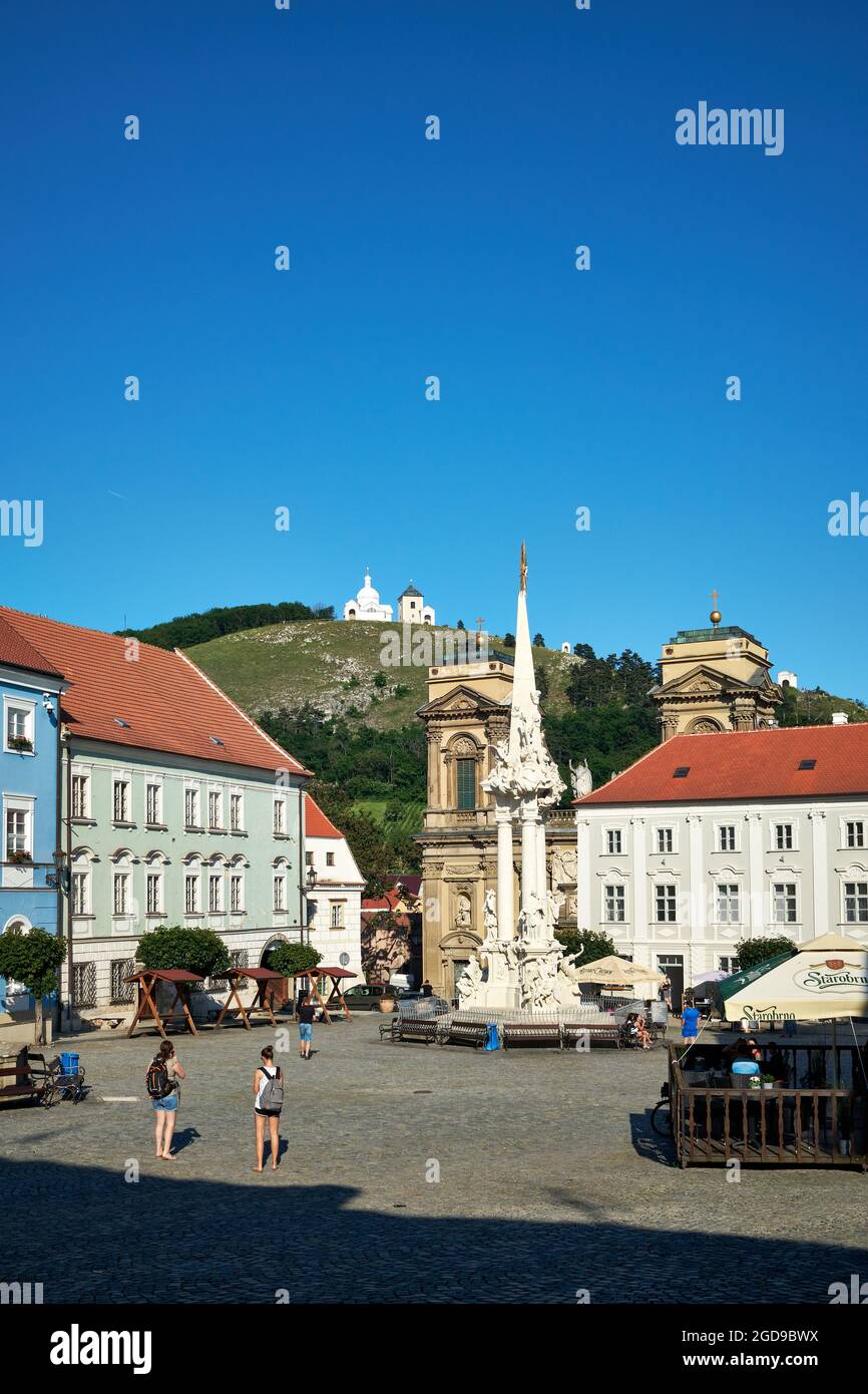 Square with the Holy Trinity Statue in the town of Mikulov Stock Photo ...
