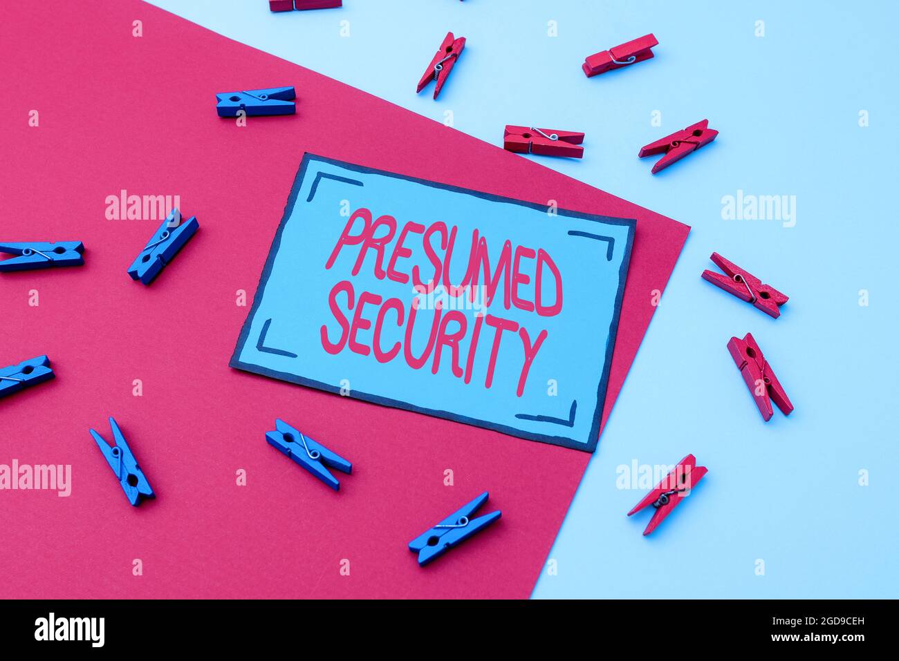 Text caption presenting Presumed Security. Business showcase system ...