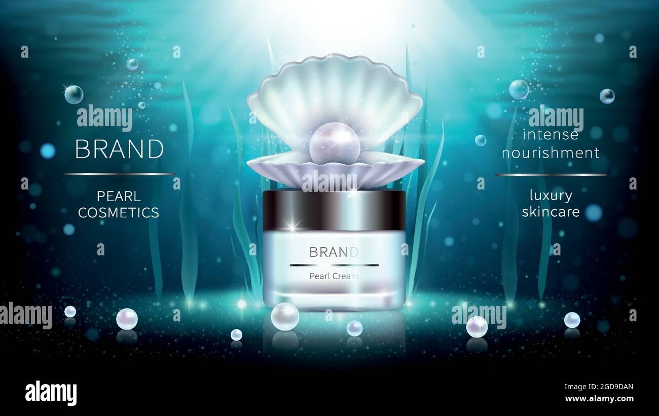 Pearl and algae cosmetics, natural product vector realistic ads poster ...