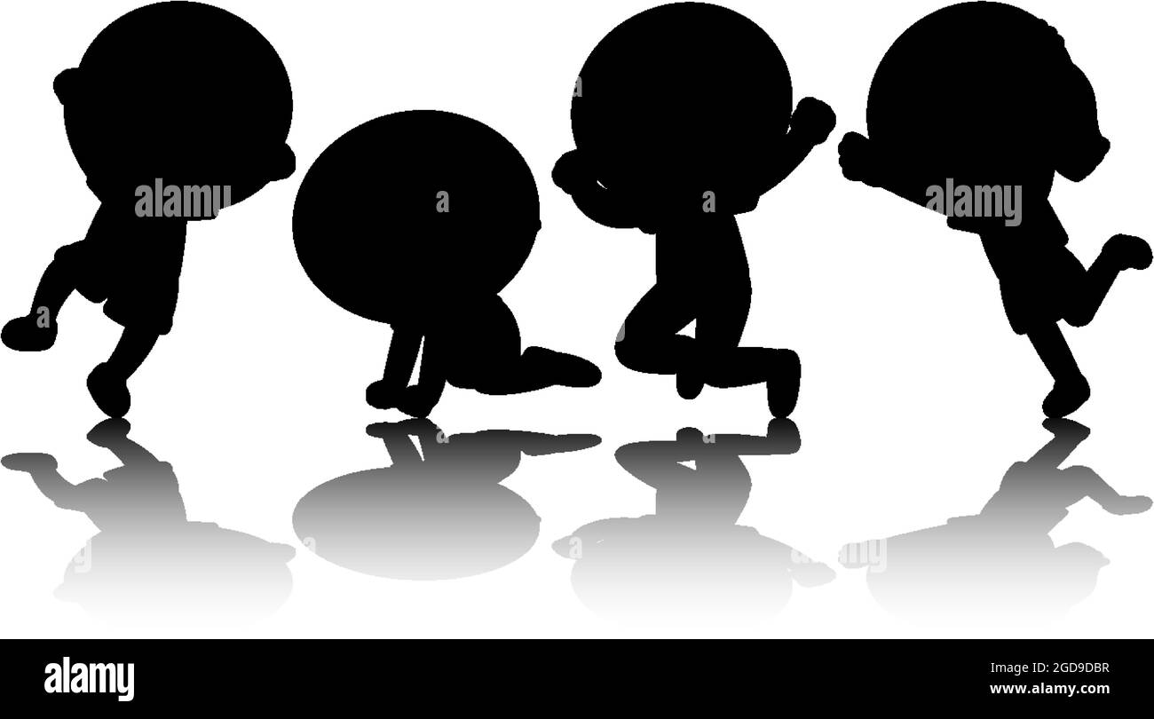 Set of kids silhouette cartoon character illustration Stock Vector ...