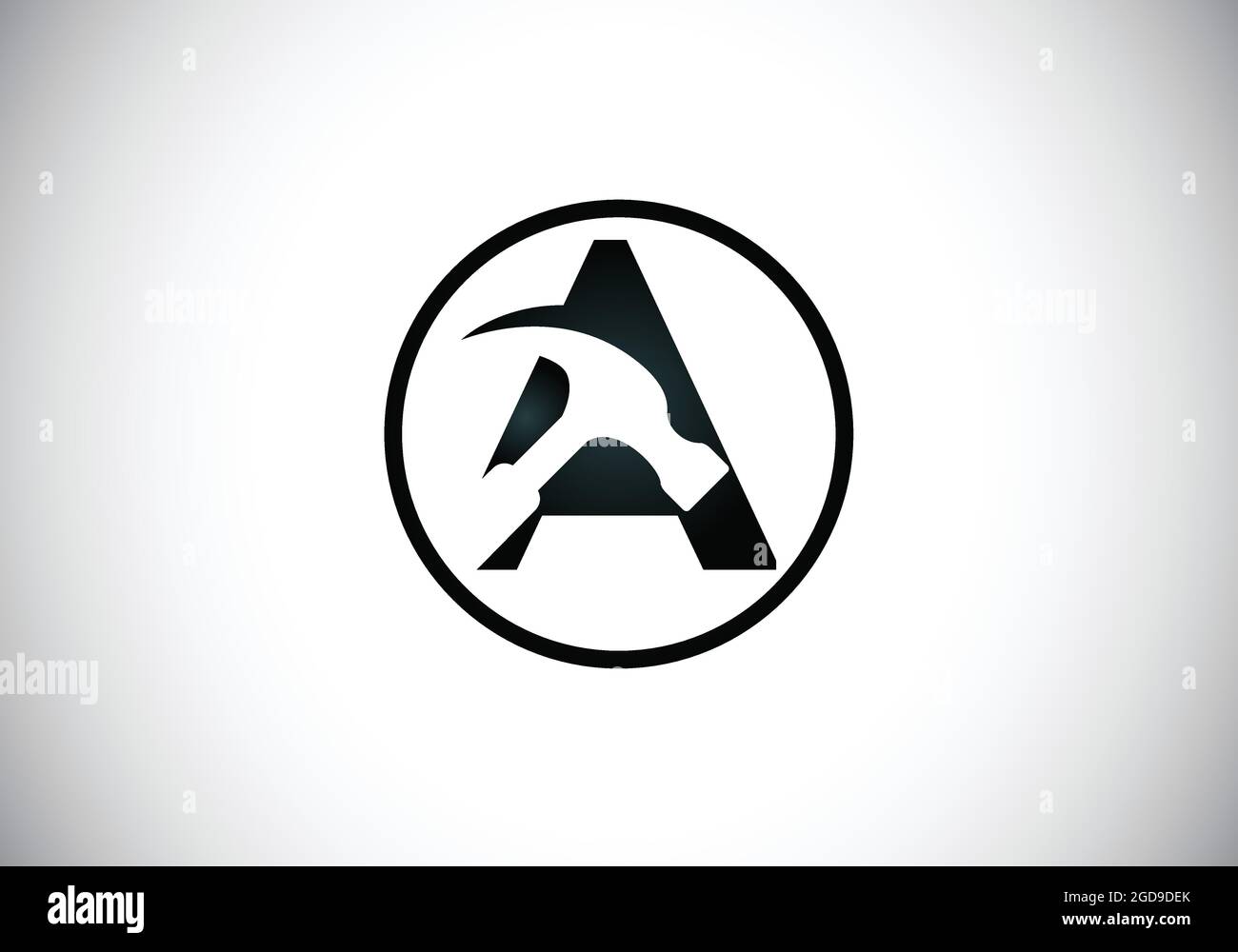 Initial A monogram letter alphabet with a Hammer. Repair, renovation ...