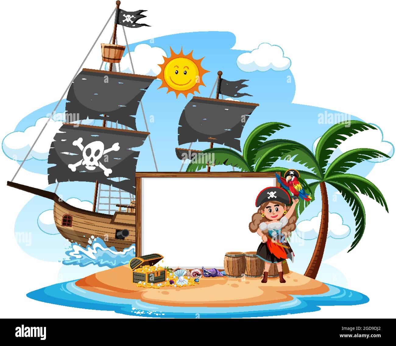 Pirate island with blank banner template illustration Stock Vector ...