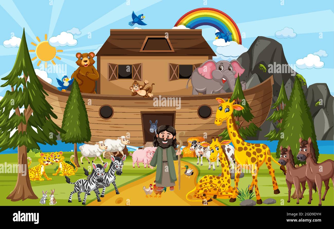 Outdoor nature scene with Noah's Ark with Animals illustration Stock Vector Image & Art - Alamy