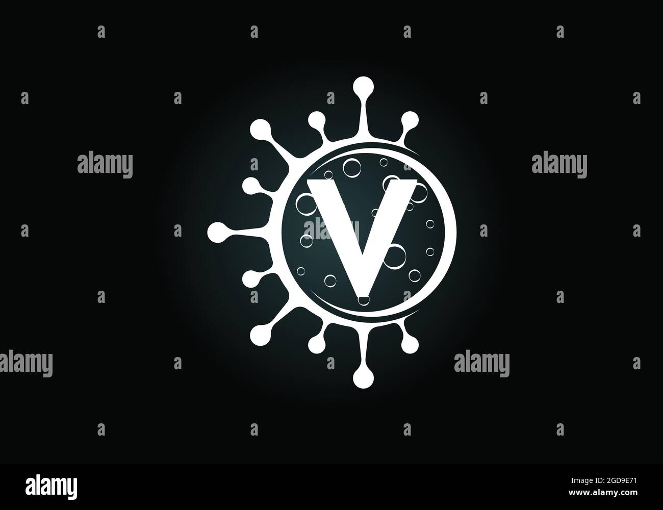 Initial V monogram alphabet with Coronavirus cells. Lab logo sign ...