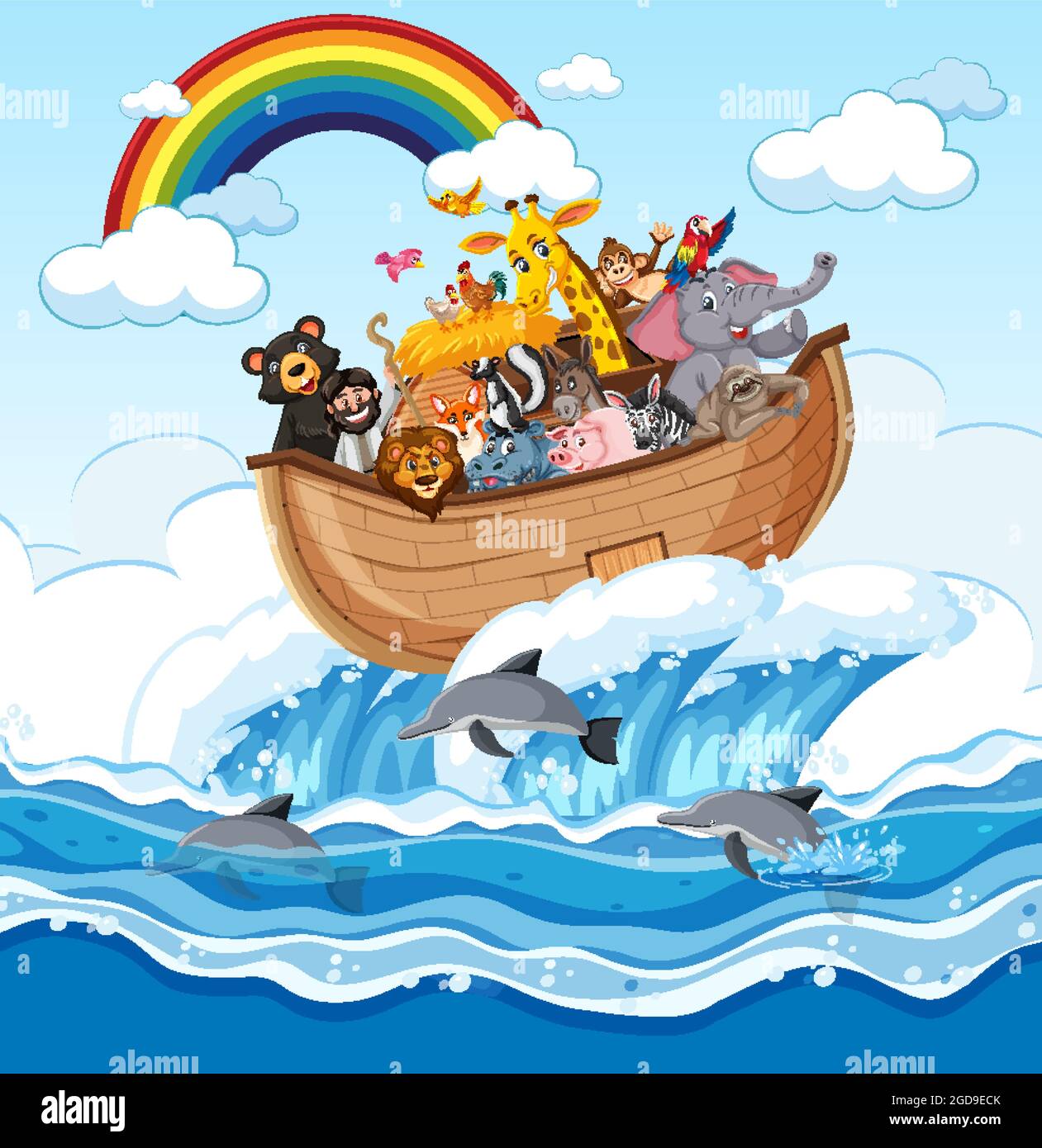 Noah's Ark with animals in the ocean scene illustration Stock Vector ...