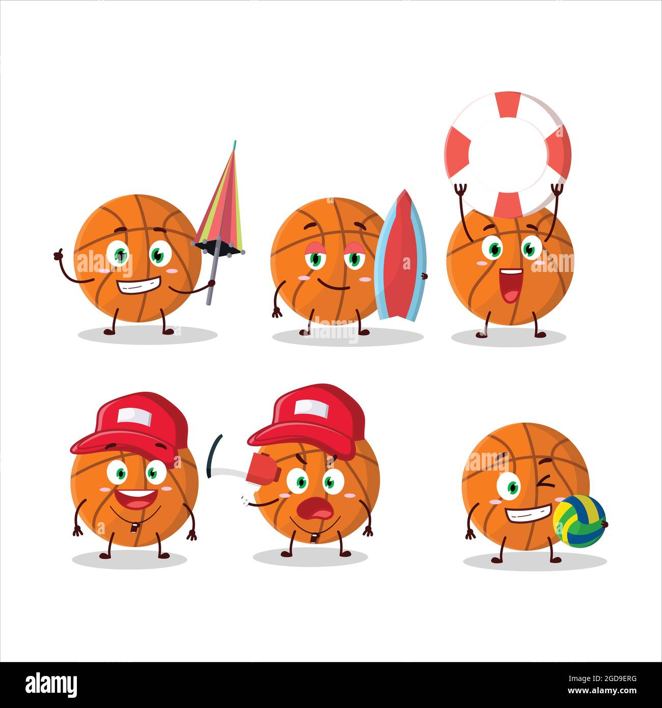 Happy Face basketball cartoon character playing on a beach. Vector ...