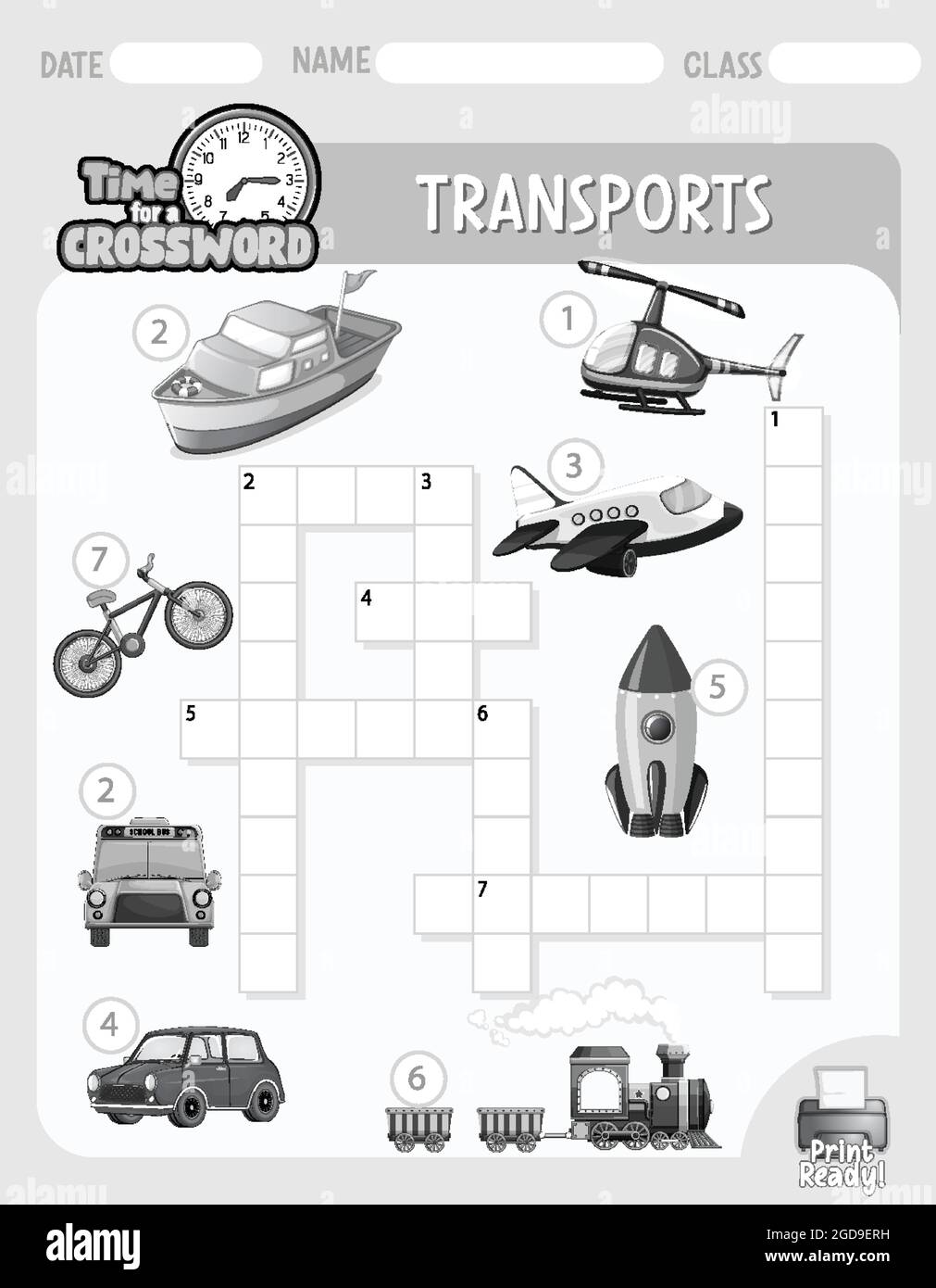 Crossword puzzle game template about transportation illustration Stock ...