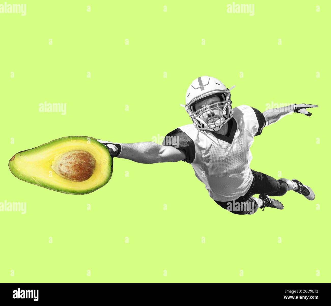 Fit young man running with good food on color background. Male american ...