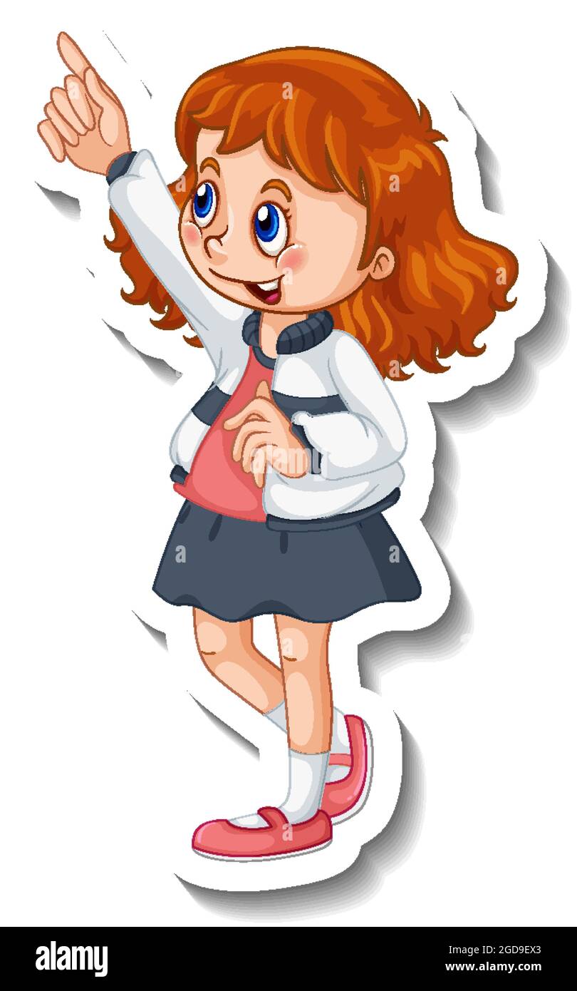 Sticker template with a girl in standing pose isolated illustration ...