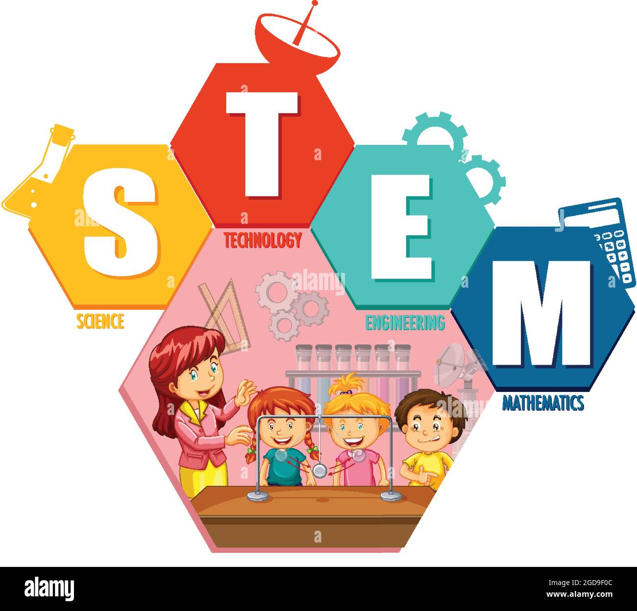 STEM education logo with children cartoon character illustration Stock ...