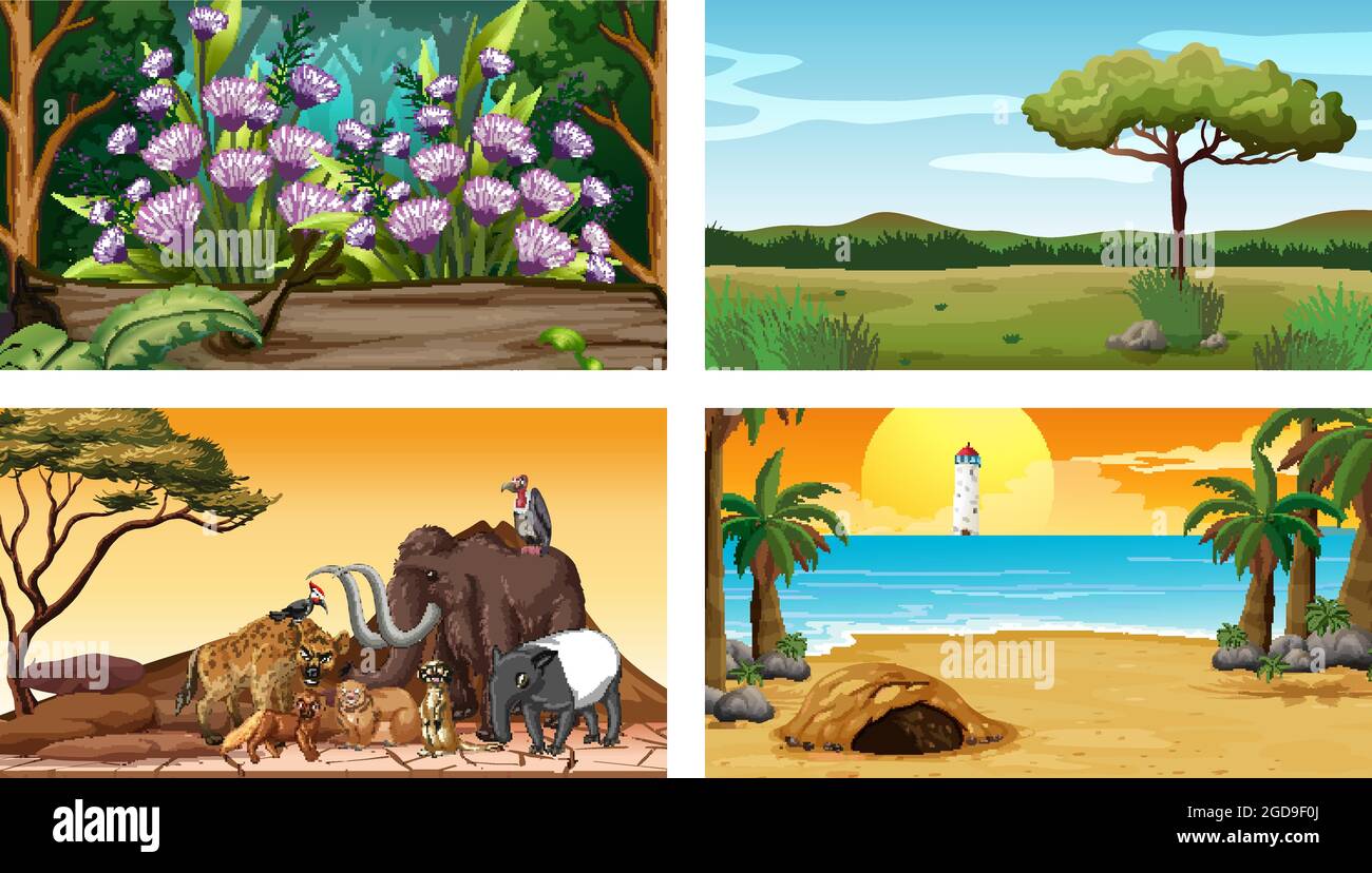 Four different nature horizontal scene illustration Stock Vector Image ...