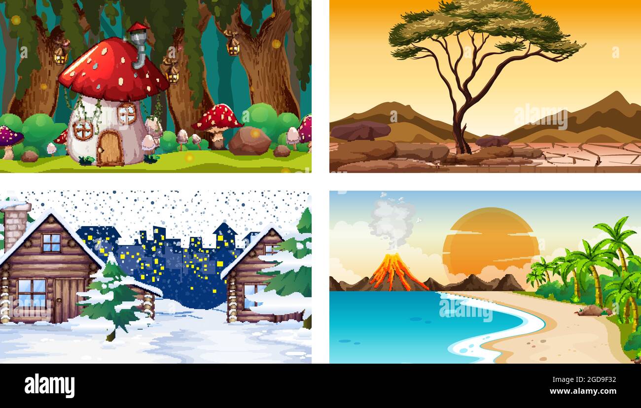 Four different nature horizontal scene illustration Stock Vector Image ...