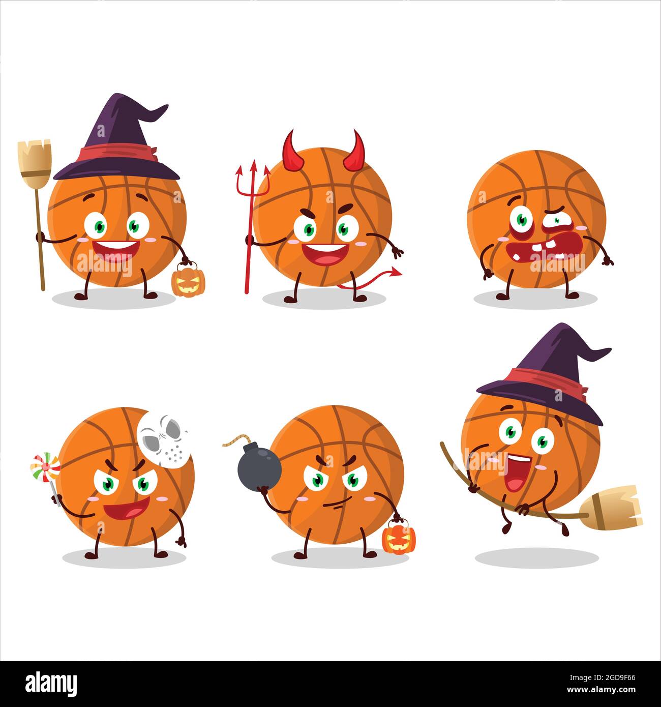Halloween expression emoticons with cartoon character of basketball ...