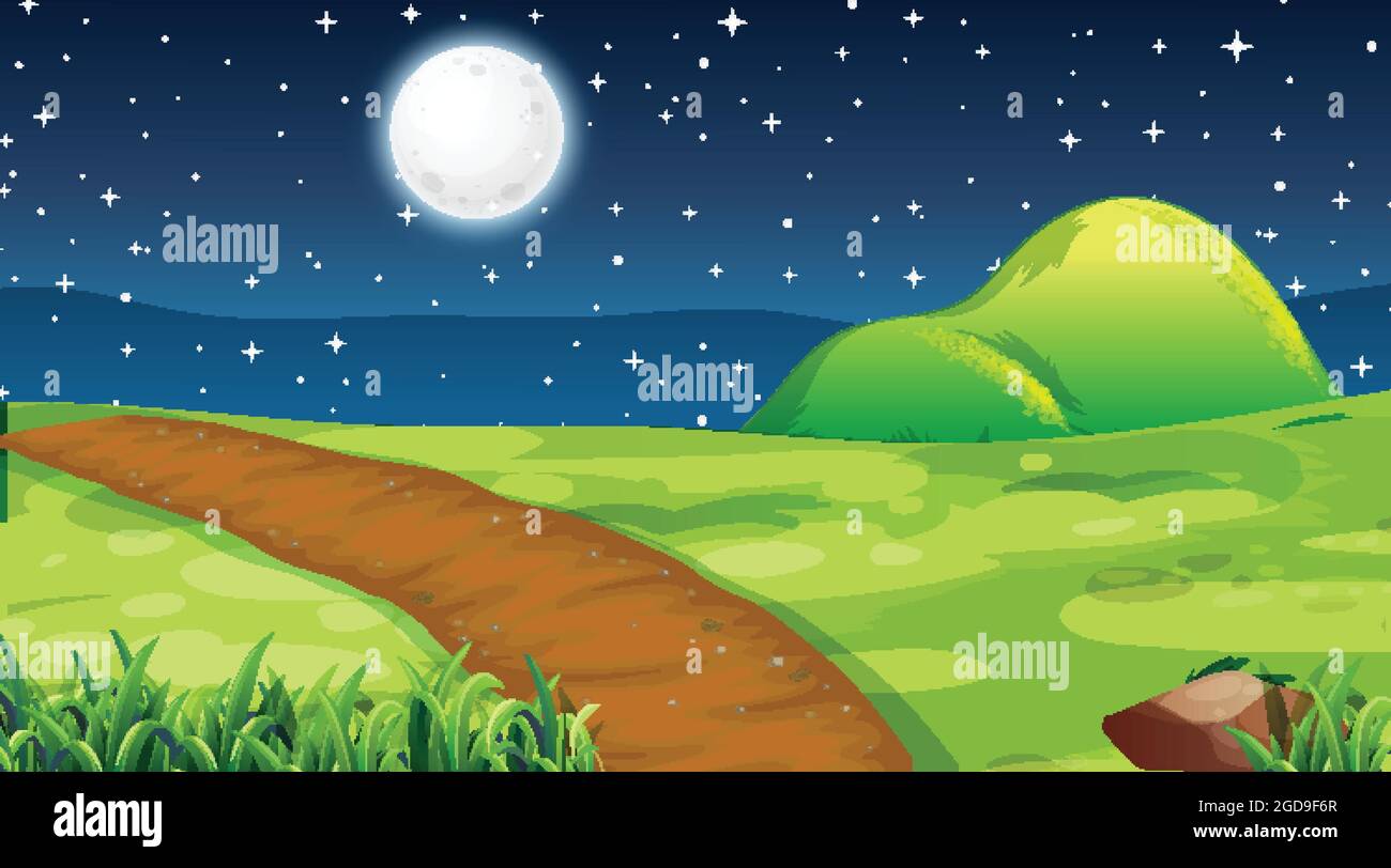 Blank meadow landscape scene at night time illustration Stock Vector ...