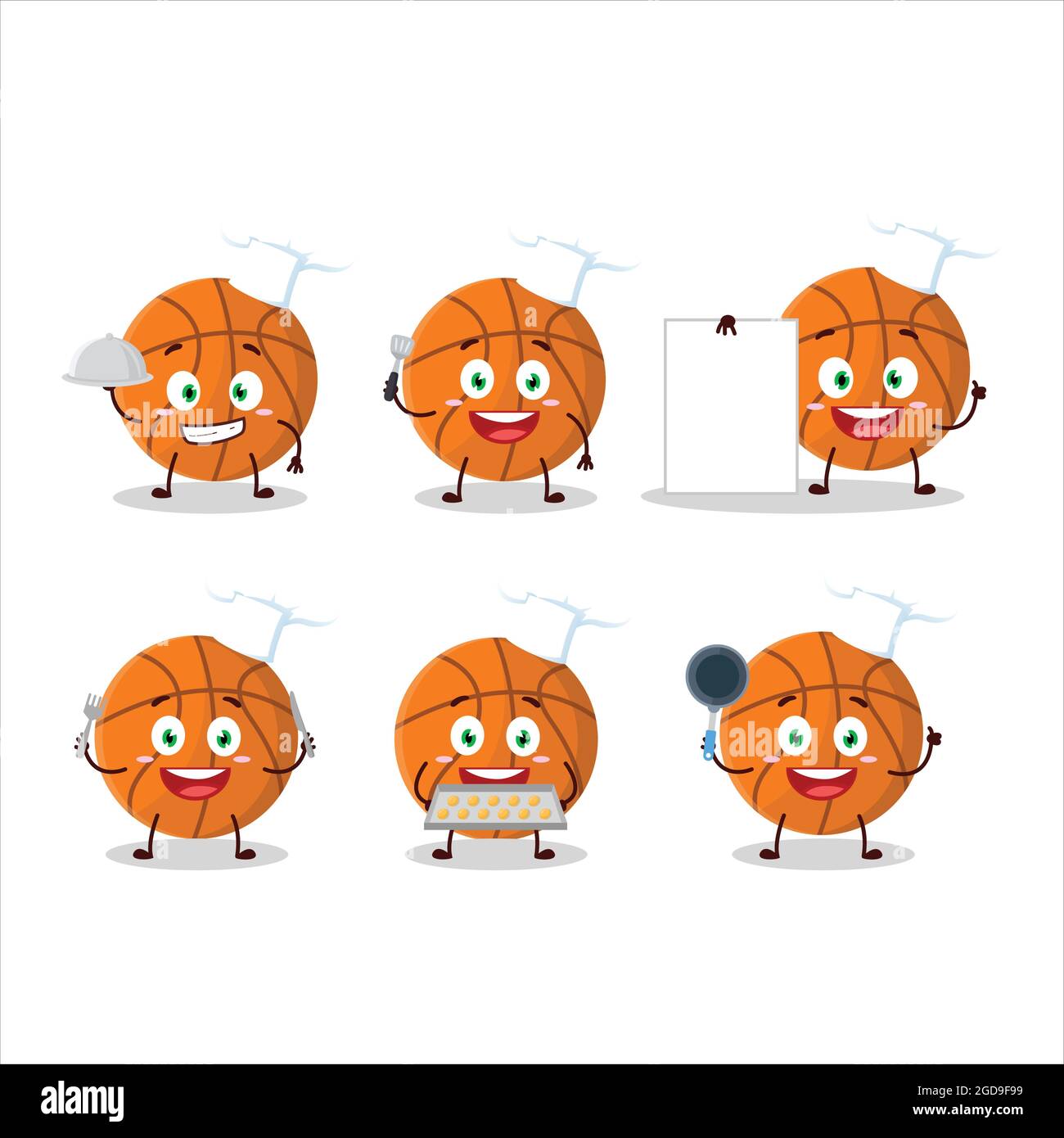 Cartoon character of basketball with various chef emoticons. Vector ...