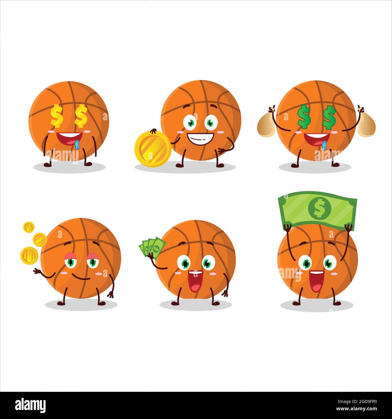 Basketball cartoon character with cute emoticon bring money. Vector ...