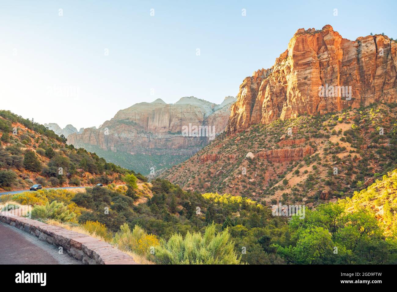 Zion National Park road trip, beautiful fall season, sunset Stock Photo ...