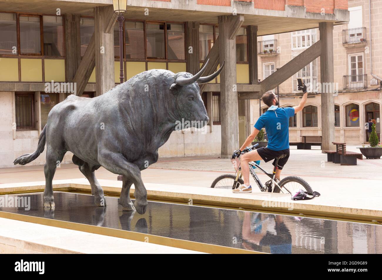 Figure of a fighting bull, a toro de Lidia, in a central square in the ...