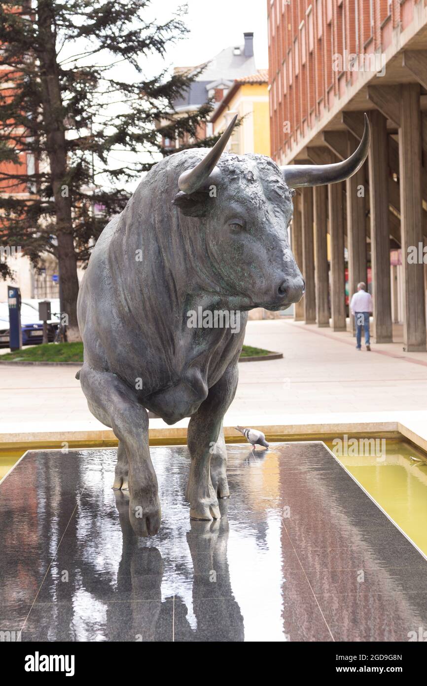 Figure of a fighting bull, a toro de Lidia, in a central square in the ...