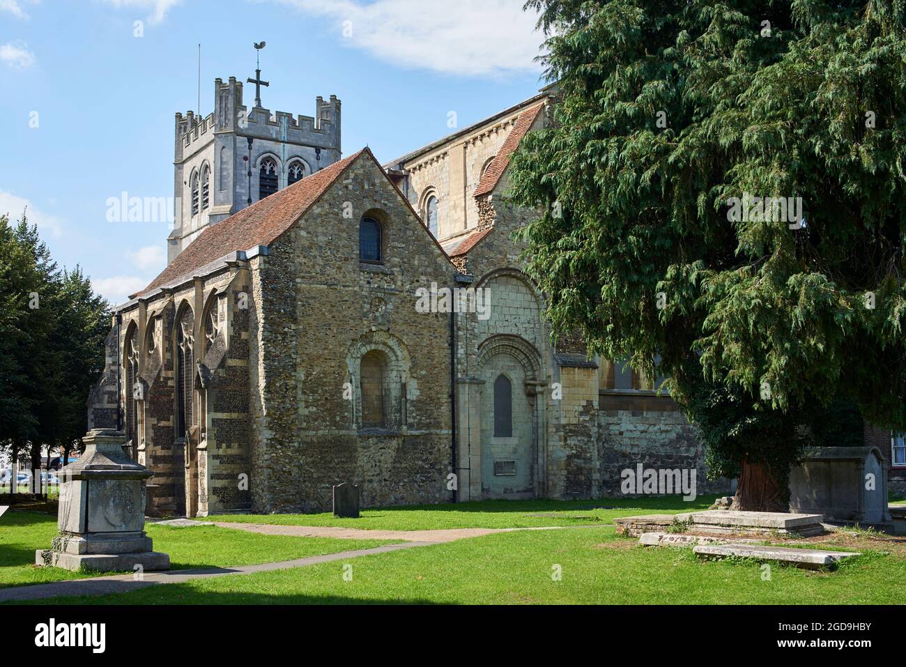 The historic exterior of Waltham Abbey church, Essex, Southern England ...
