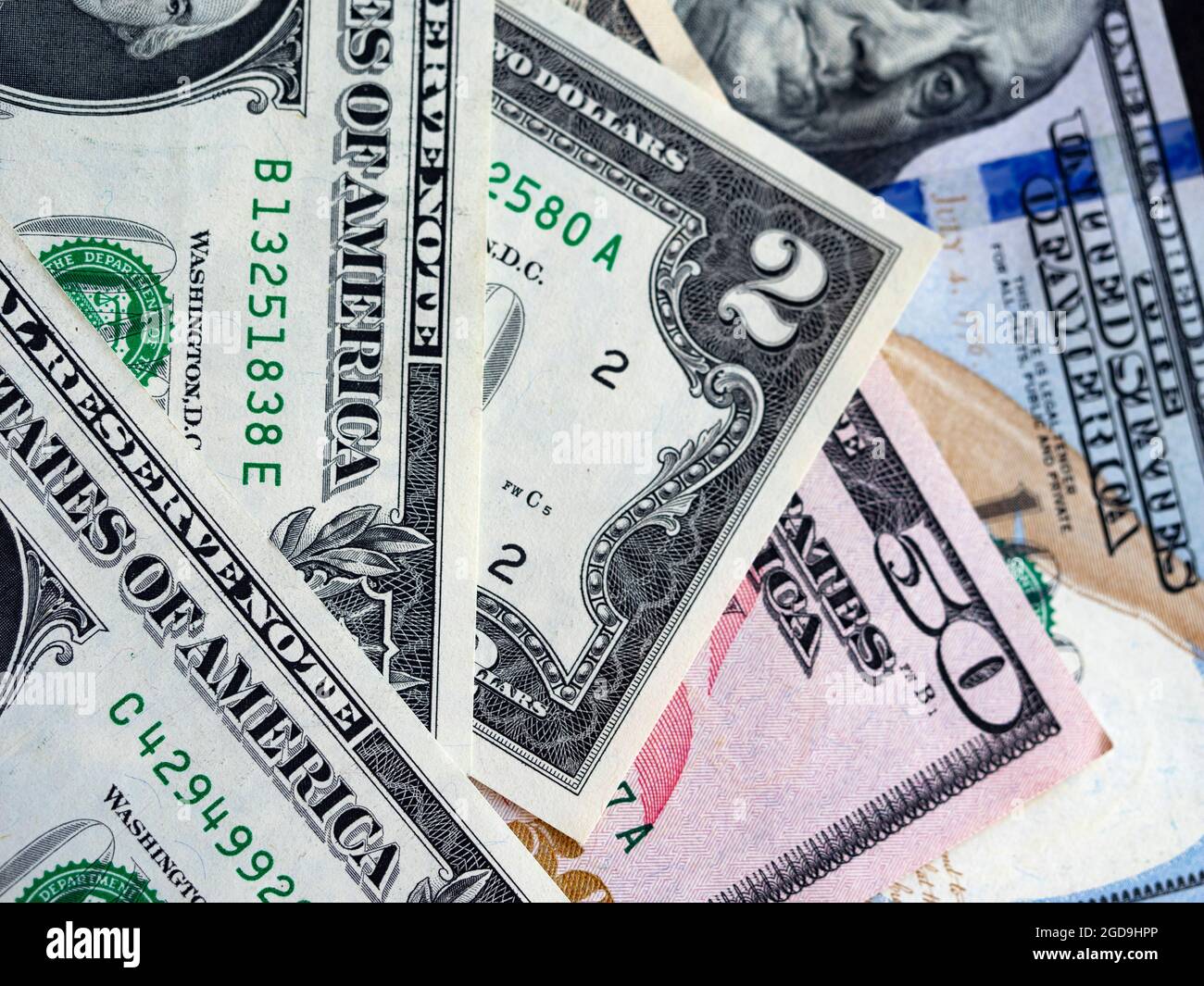 In this photo illustration background of various dollar bills Stock ...