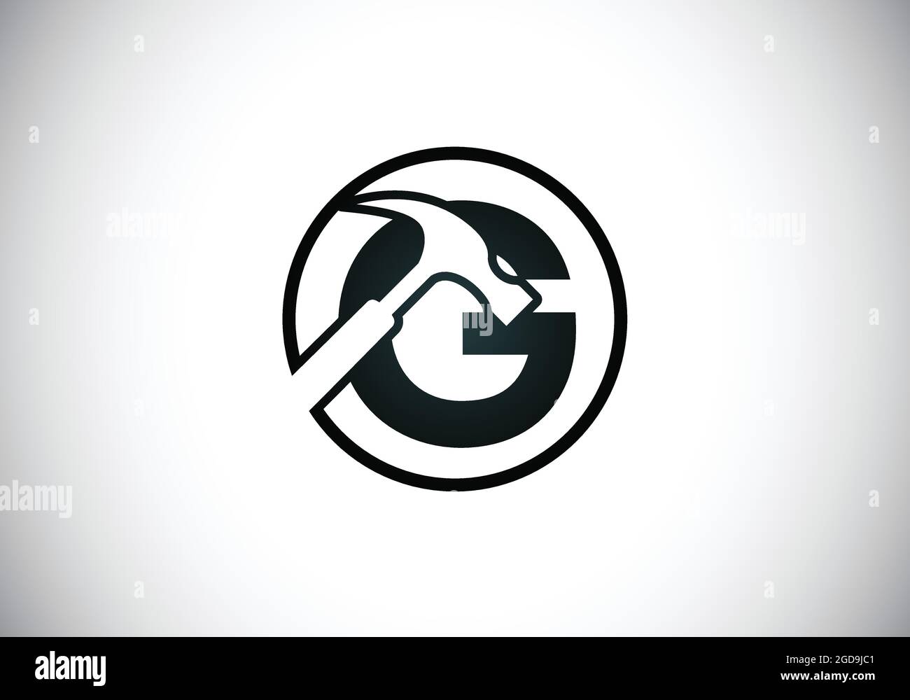 Initial G monogram letter alphabet with a Hammer. Repair, renovation ...