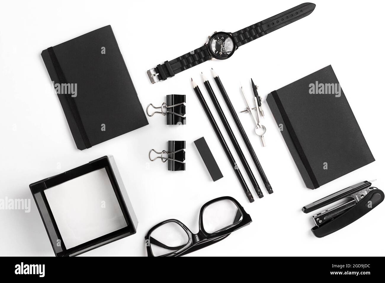 Mix of office supplies and business gadgets on a modern desk Stock ...