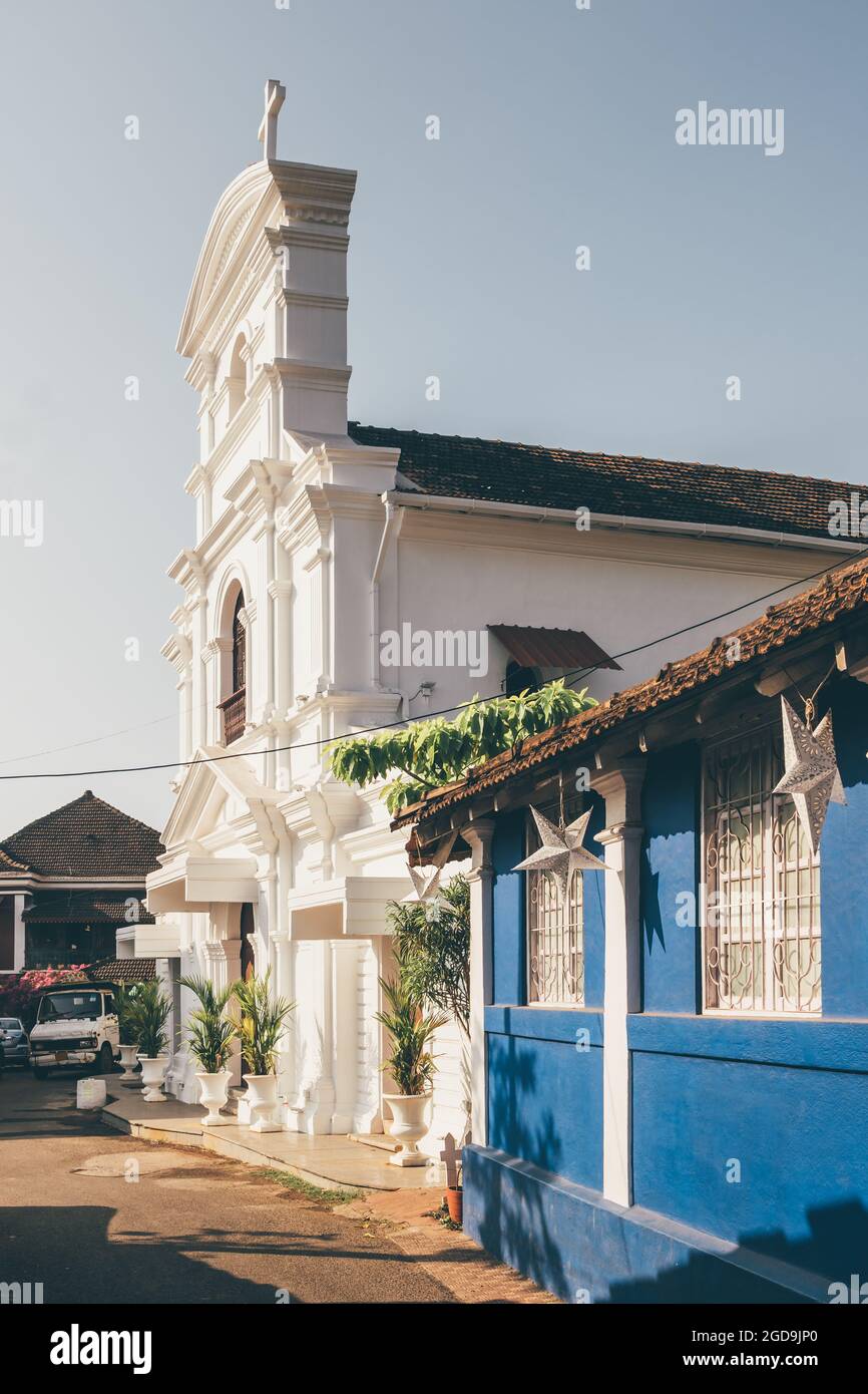 Old Portuguese christian church at picturesque street in Panjim, Old ...