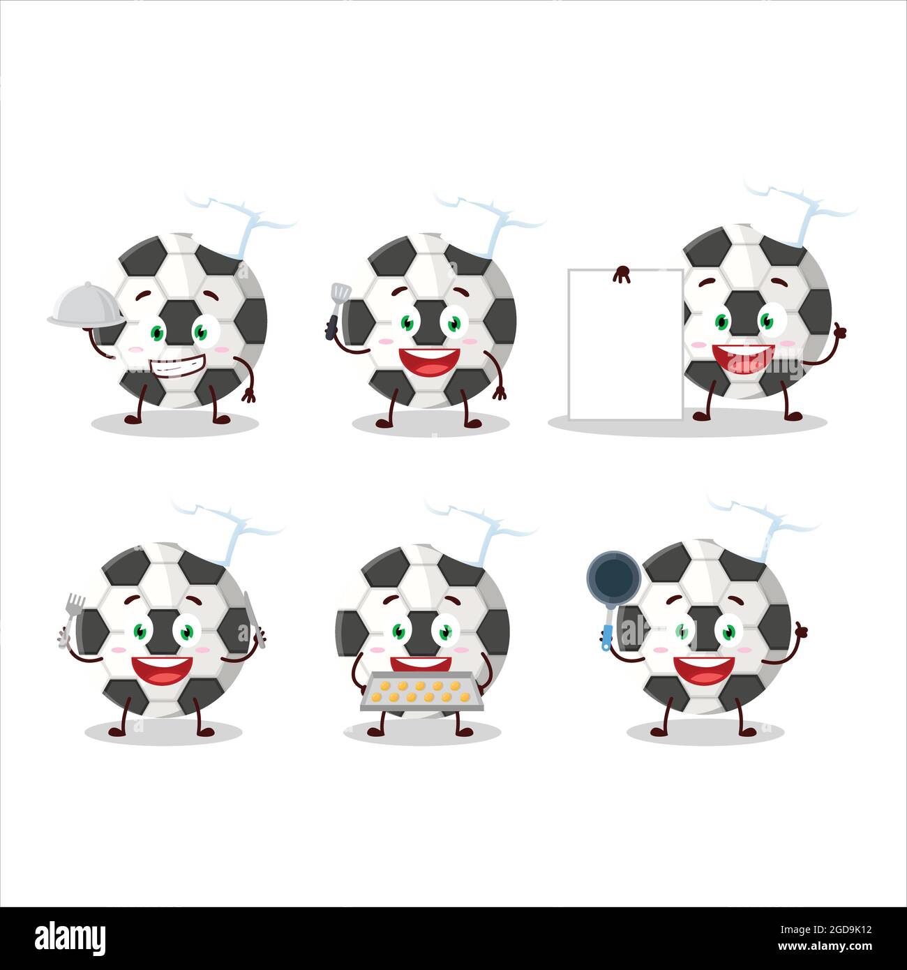Cartoon character of soccer ball with various chef emoticons. Vector ...