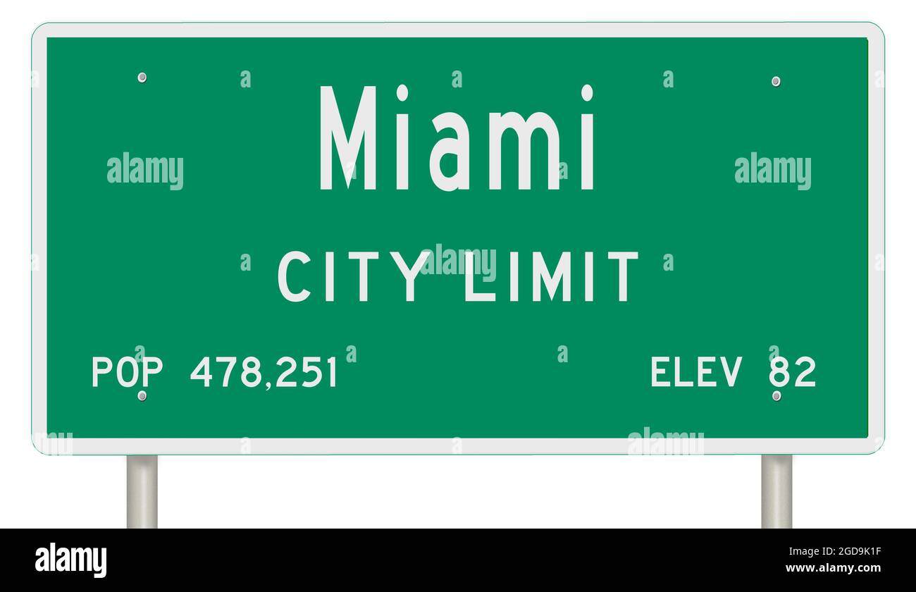 Rendering of a green Florida highway sign with city information Stock ...