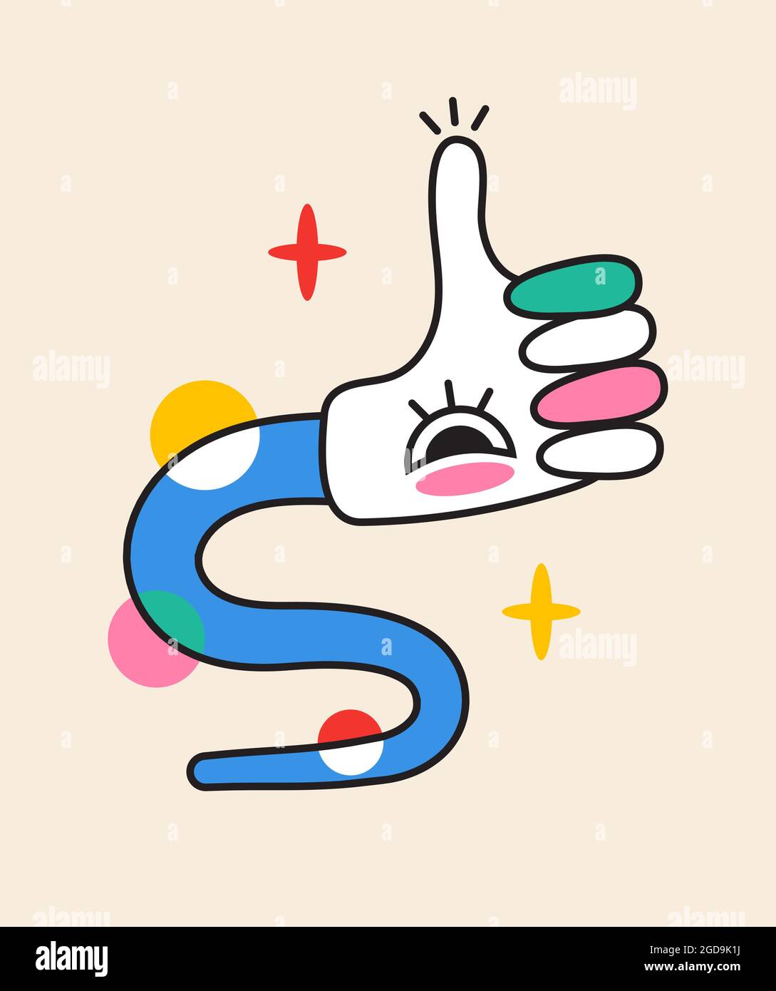 Crazy like hand, thumb up sticker vector. Abstract comic character with ...