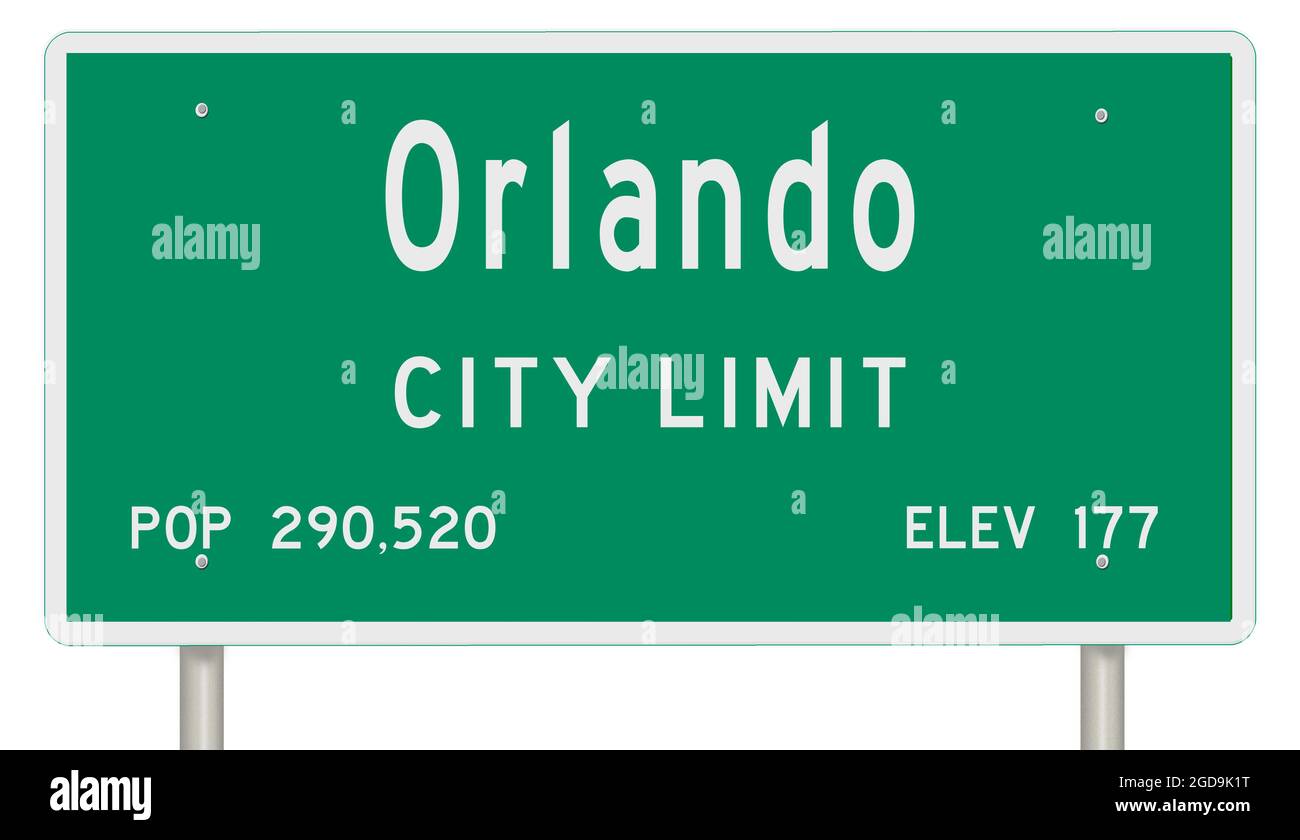 Rendering of a green Florida highway sign with city information Stock ...