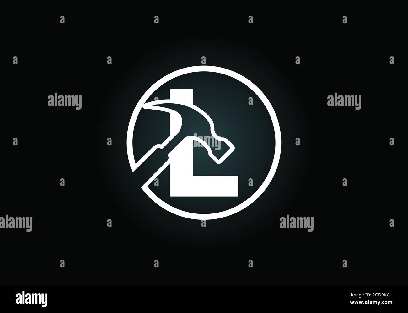 Initial L monogram letter alphabet with a Hammer. Repair, renovation ...