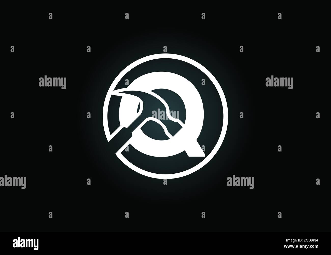 Initial Q monogram letter alphabet with a Hammer. Repair, renovation ...