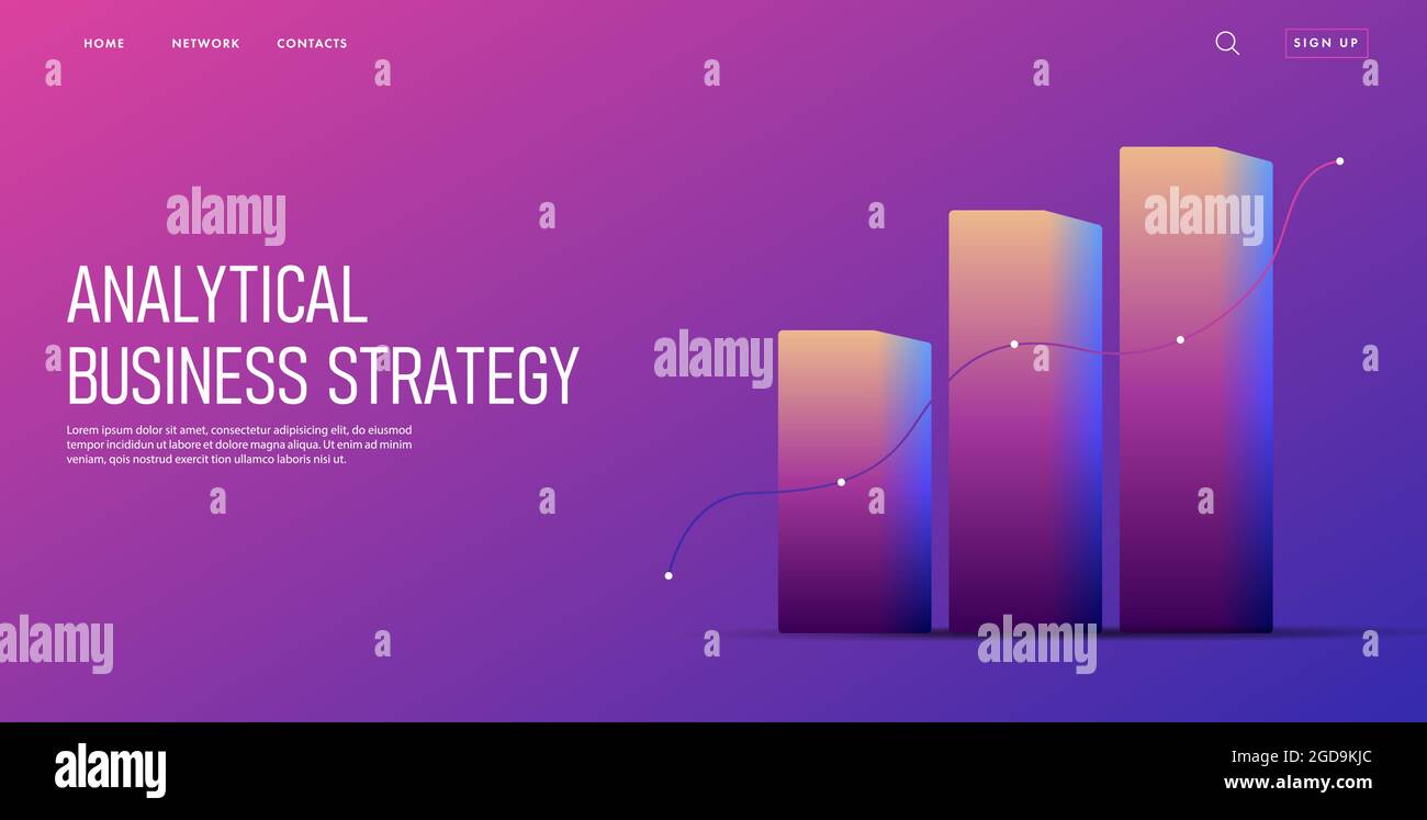 website banner with 3d isometric bar chart with line graph of growth ...