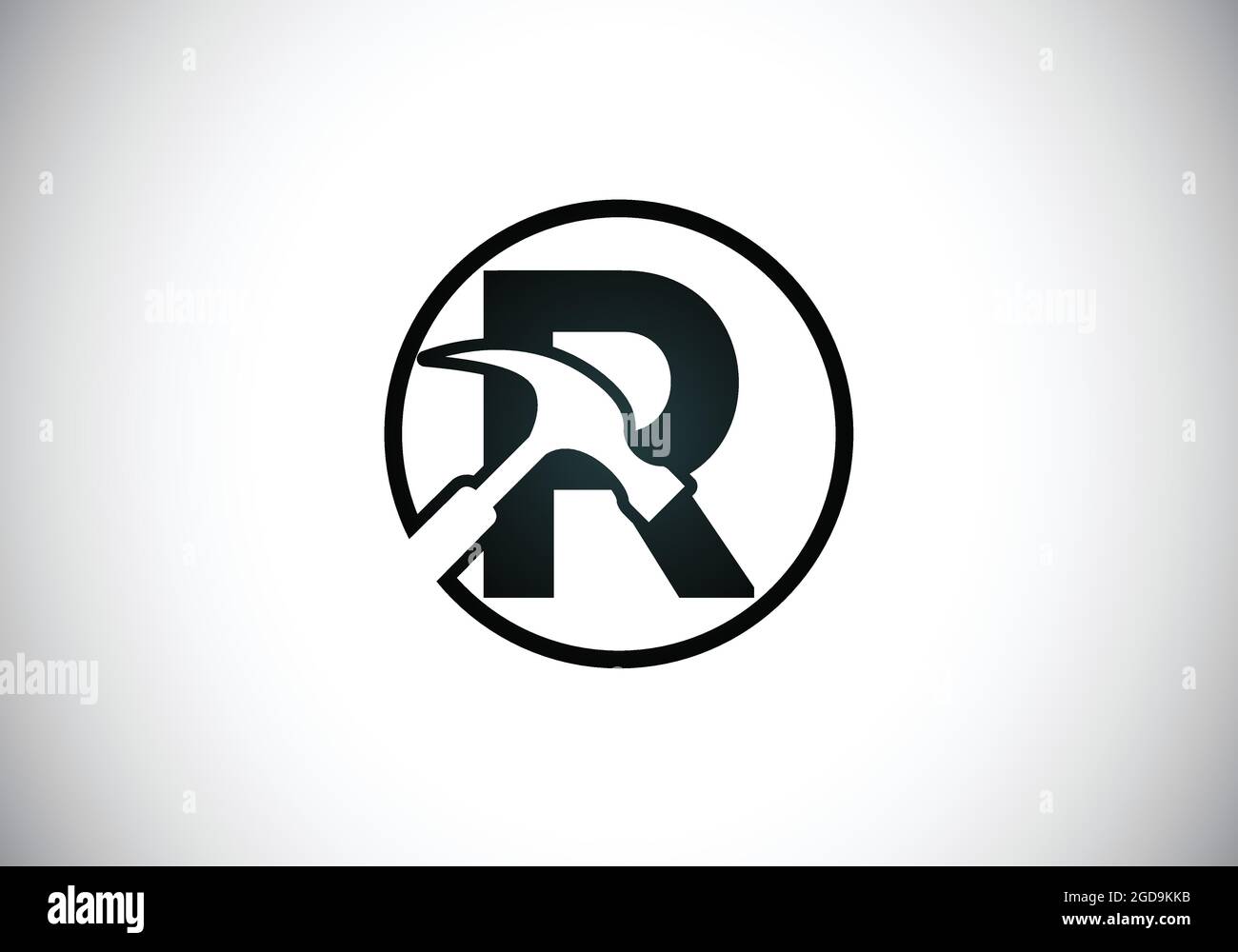 Initial R monogram letter alphabet with a Hammer. Repair, renovation ...