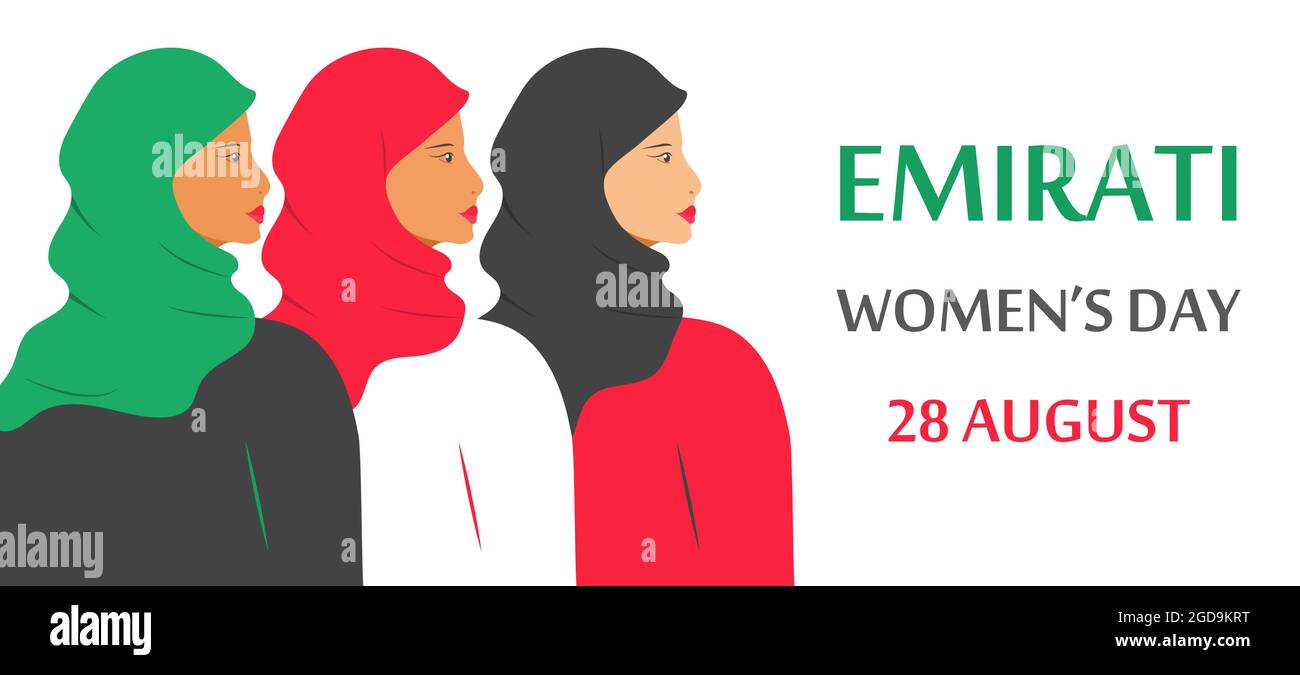 Emirati Women's Day concept vector. Beautiful arabian ladies in hijab ...
