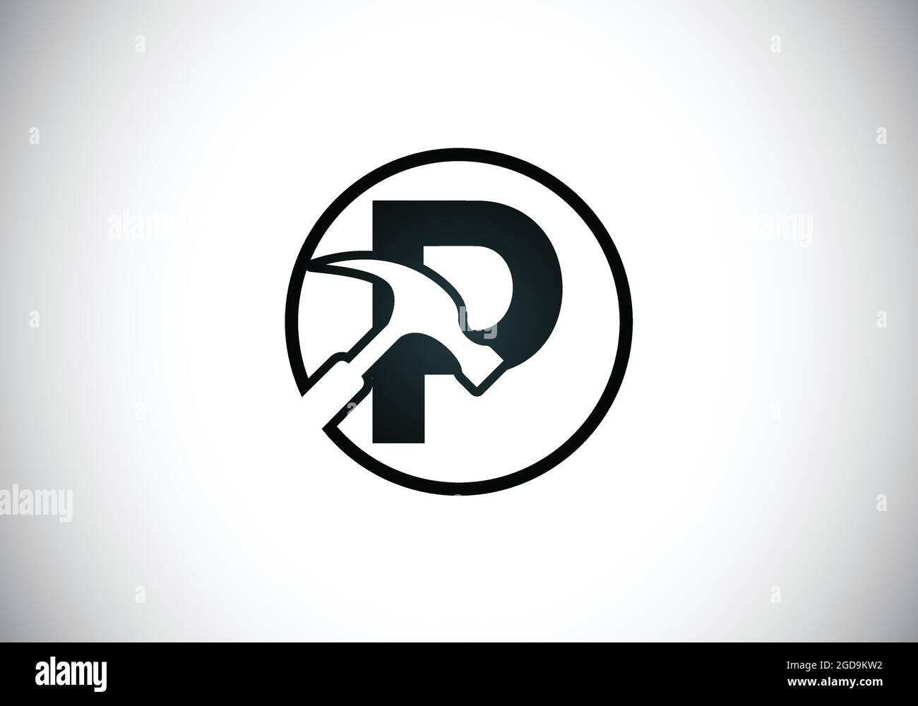 Initial P monogram letter alphabet with a Hammer. Repair, renovation ...