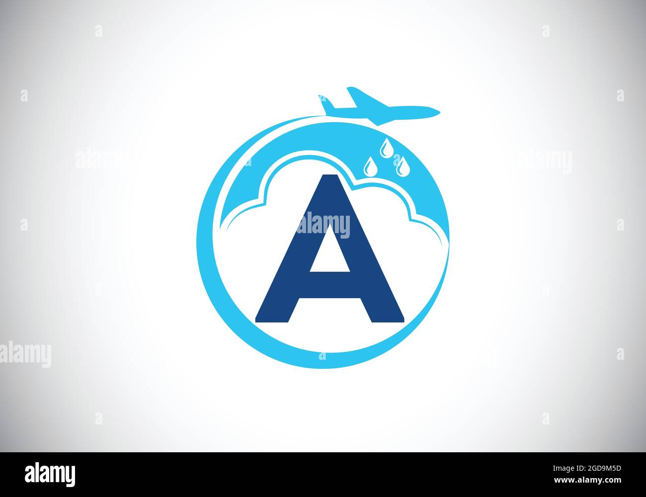 Initial A monogram alphabet with an airplane and cloud. Artificial ...