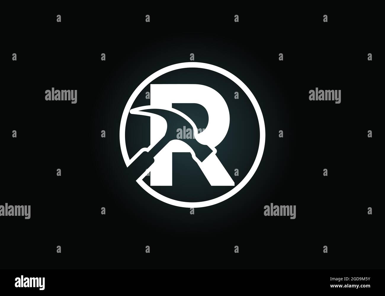 Initial R monogram letter alphabet with a Hammer. Repair, renovation ...