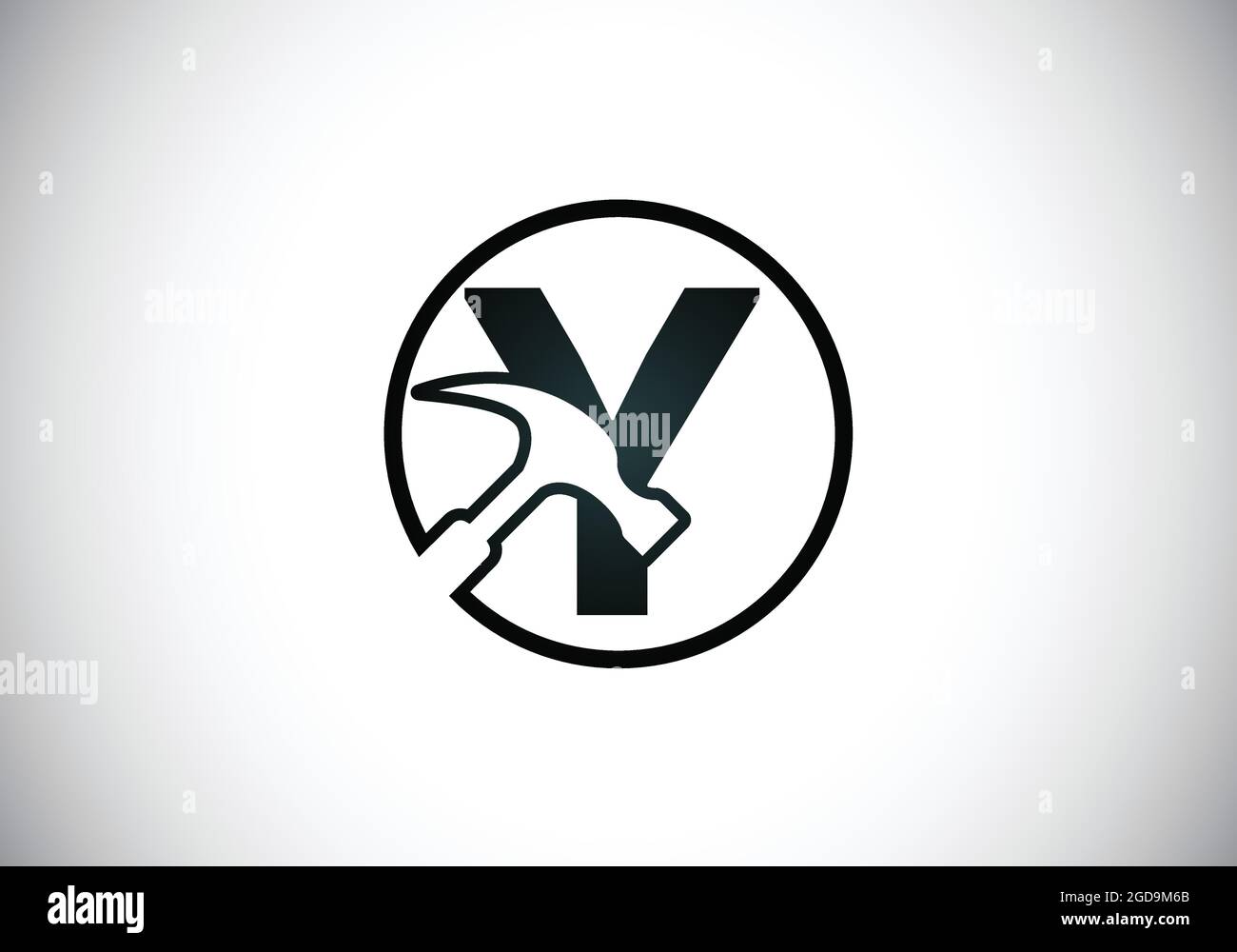 Initial Y monogram letter alphabet with a Hammer. Repair, renovation ...