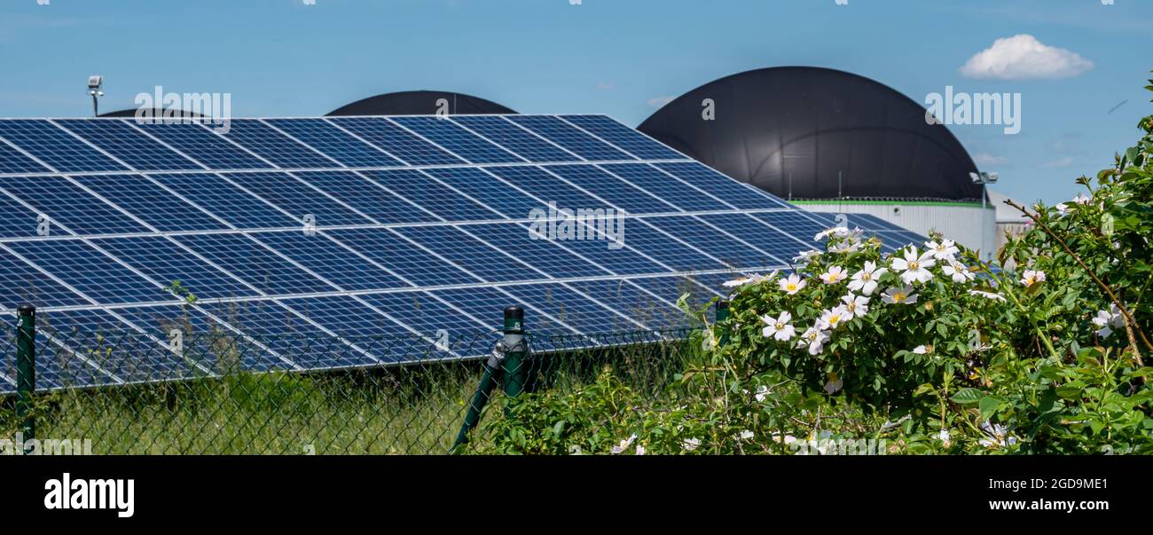 Panorama biogas and solar energy Stock Photo - Alamy