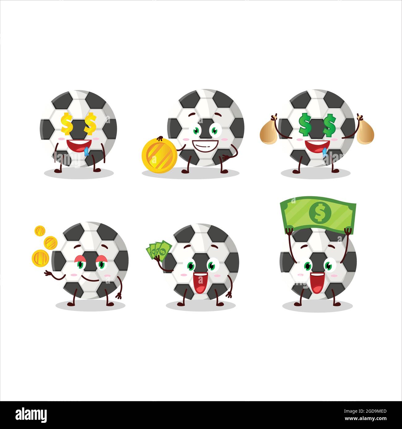 Soccer ball cartoon character with cute emoticon bring money. Vector ...