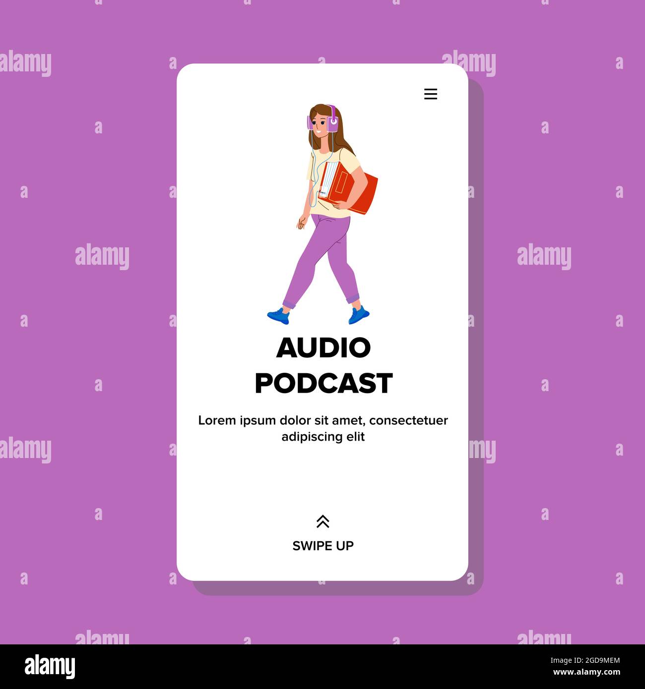 Audio Podcast Listening Young Girl Online Vector Stock Vector Image ...