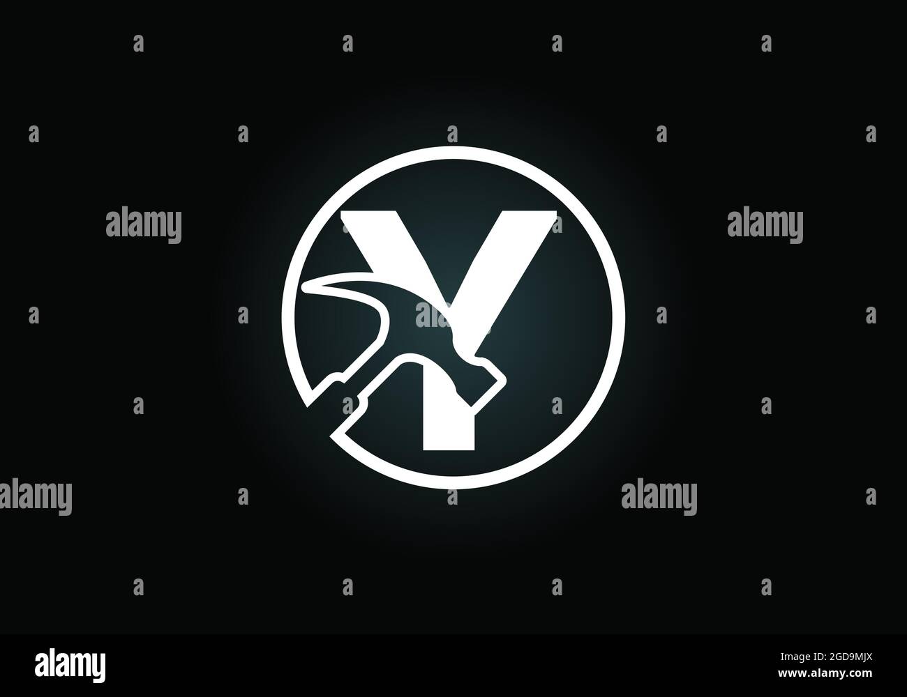 Initial Y monogram letter alphabet with a Hammer. Repair, renovation ...